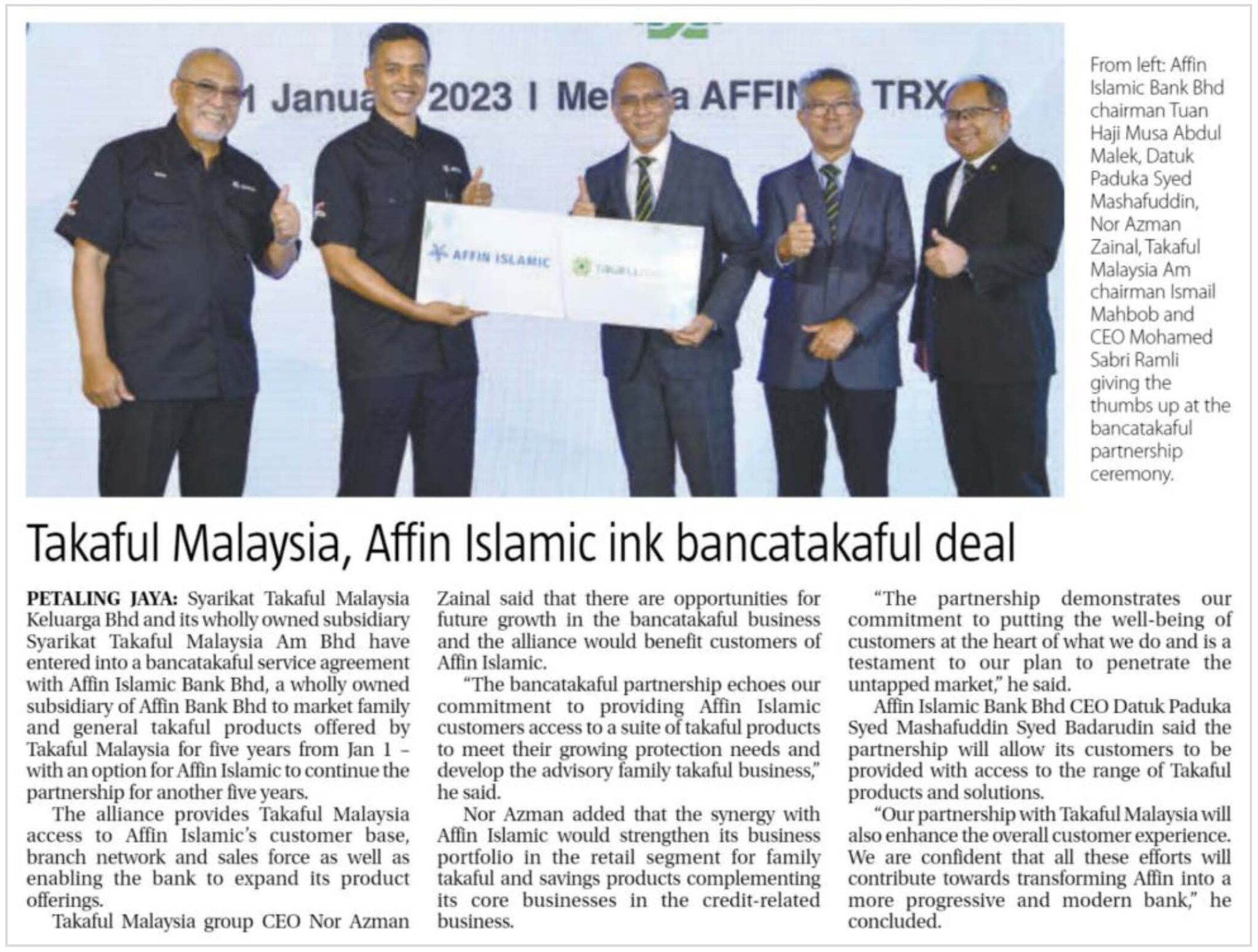 Takaful Malaysia, Affin Islamic Ink Bancatakaful Deal